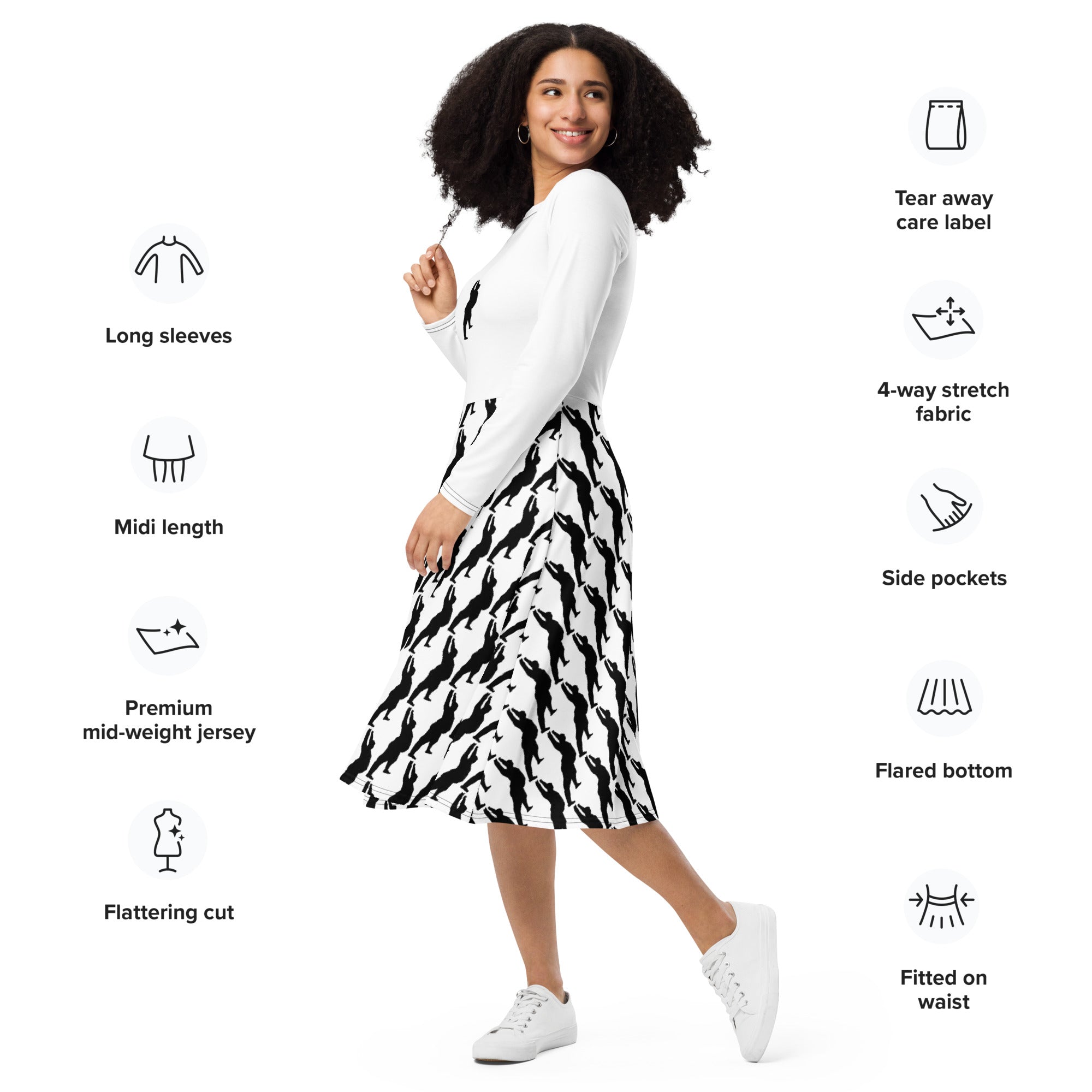 Long sleeve midi dress Patterned Logo – The White Wail
